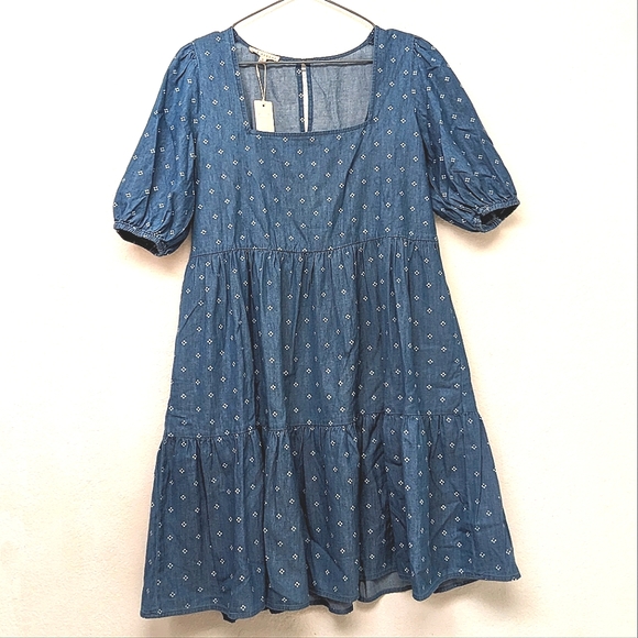 Copper Key | Dresses | Copper Key Chambray Square Neck Pocket Dress ...